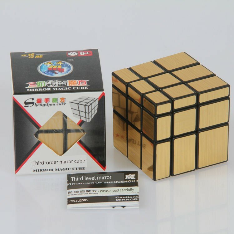 3x3 Зеркальный куб с золотыми наклейками на черной базовой поверхности для скоростного кубинга