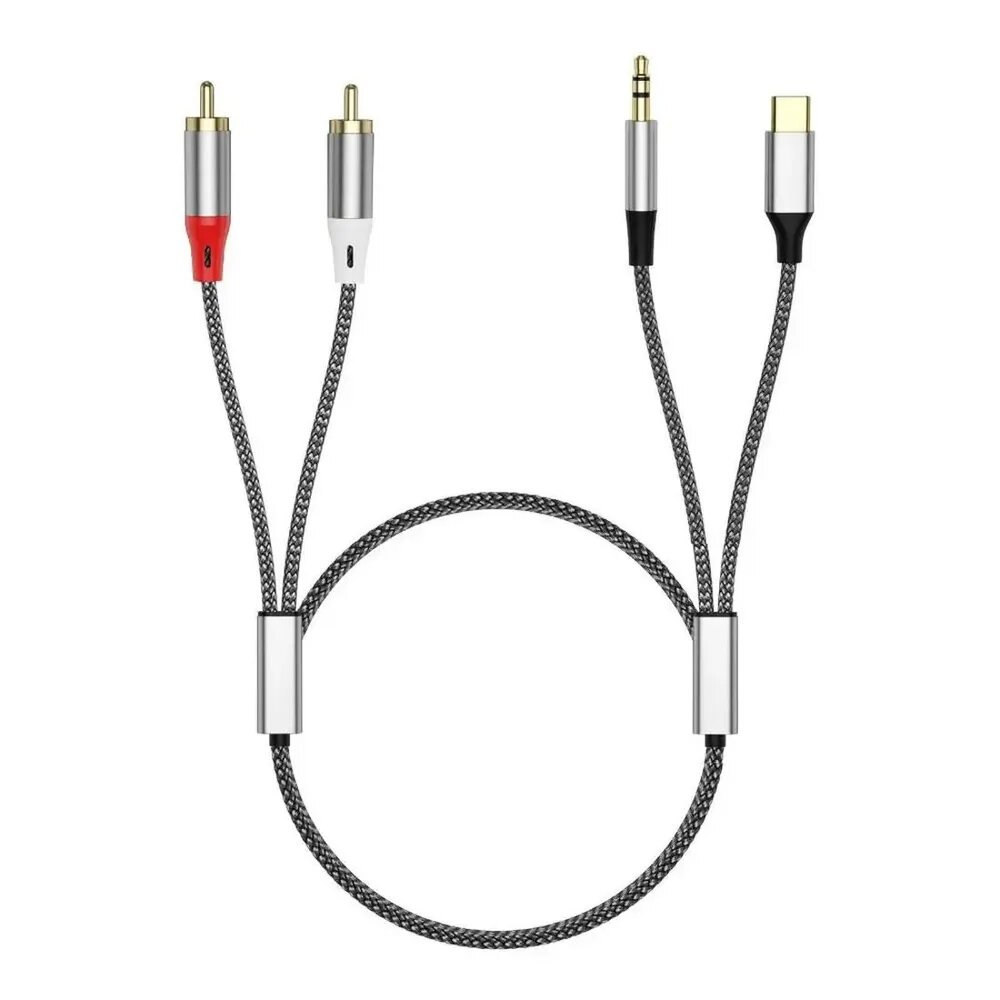 Аудиокабель 5.3 м, Серебристый, 2 RCA + 3.5 мм + USB Type-C