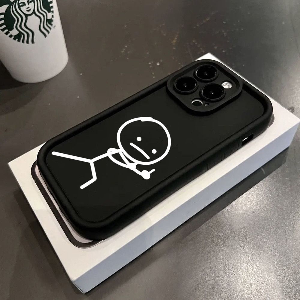 Чехол на Айфон 11 / iPhone 11 чёрный Минималистичный грустный человечек силиконовый противоударный