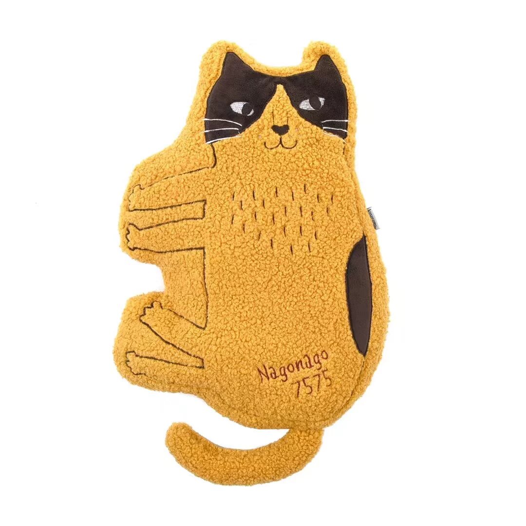 USB-нагреваемая вышитая подушка Nago Cat для поясницы с имитацией овечьей шерсти, желтый цвет, 974-6737