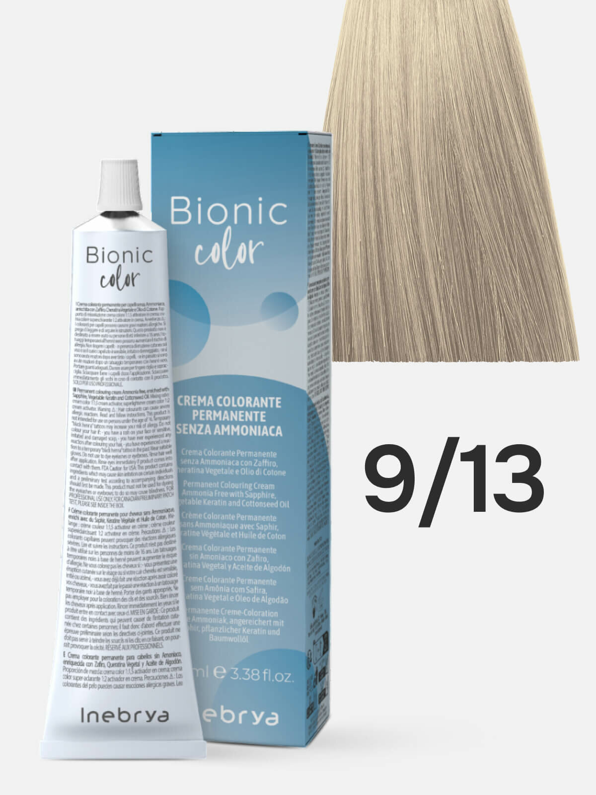 Крем - краска для волос профессиональная без аммиака Inebrya Bionic Color 9/13 Блонд Пепельно-золотистый, 100 мл