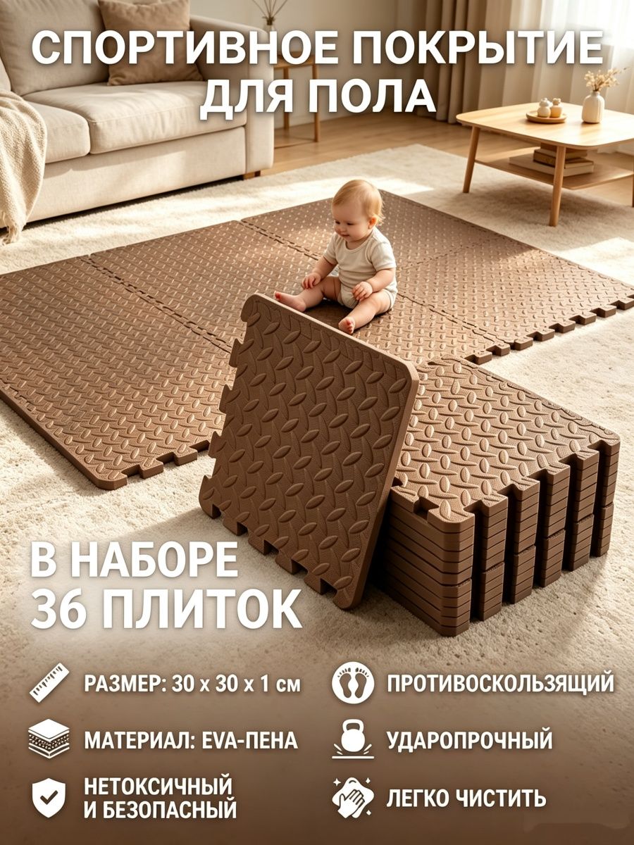Спортивное Напольное Покрытие, 36 Шт, 30*30 См，Простота в уходе и хранении