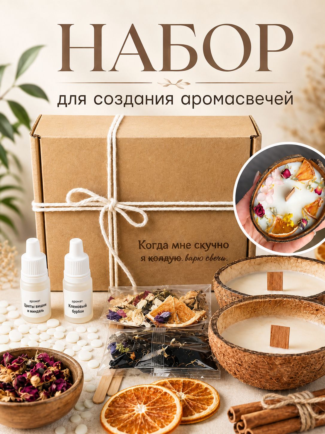 Набор для изготовления ароматических свечей в кокосе