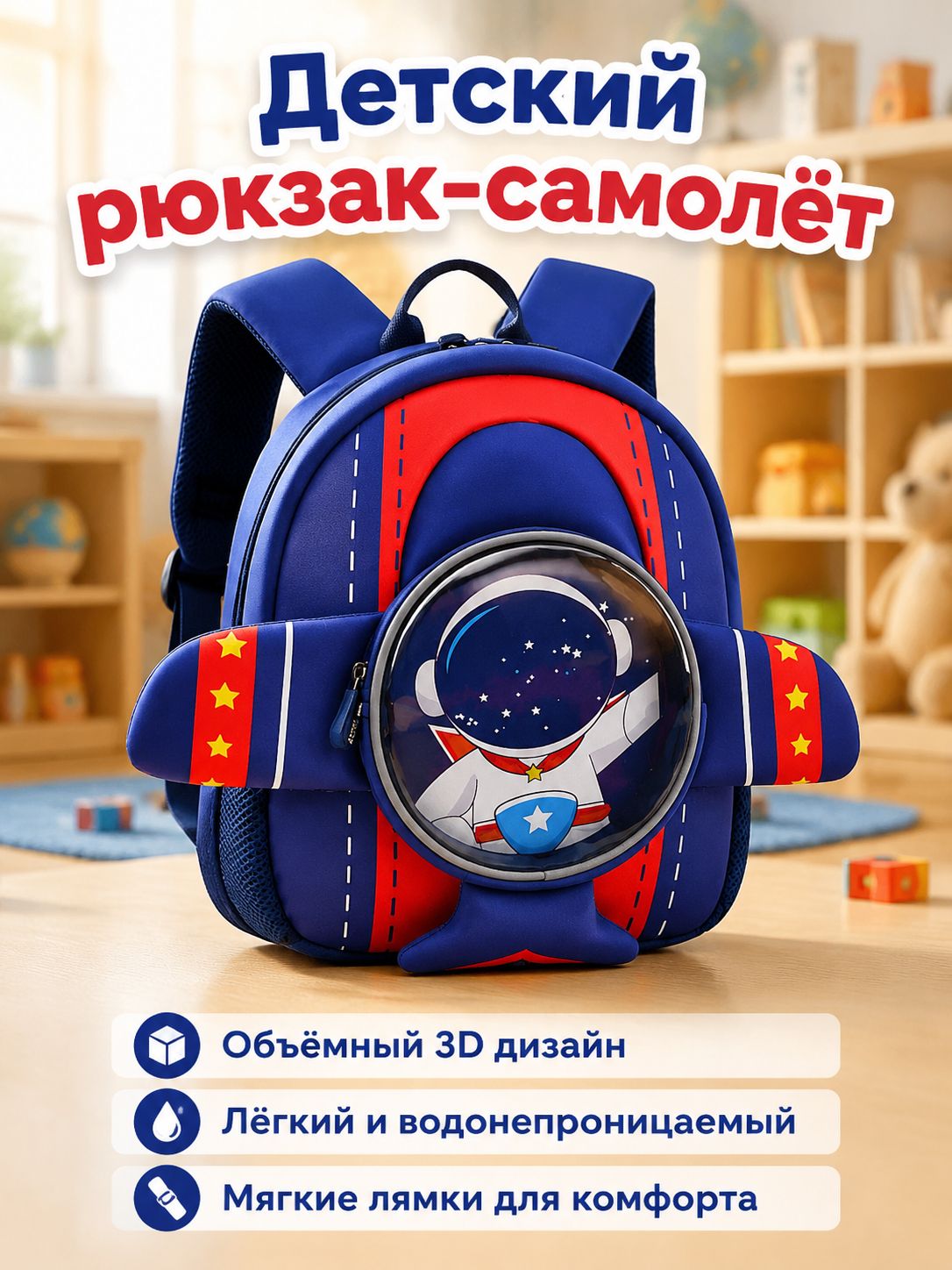 Рюкзак детский неопреновый с 3d-дизайном милый лёгкий для детского сада и прогулок