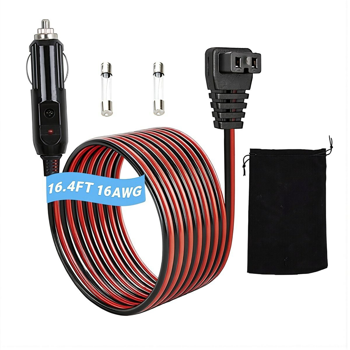 Кабель для подключения автомобильного холодильника 16AWG красно-чёрный, совместимый 12В 24В, шнур питания с штекером прикуривателя медная жила