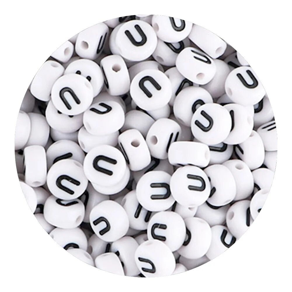Акриловые бусины с буквами, белые, 7x4 мм 50pcs, U