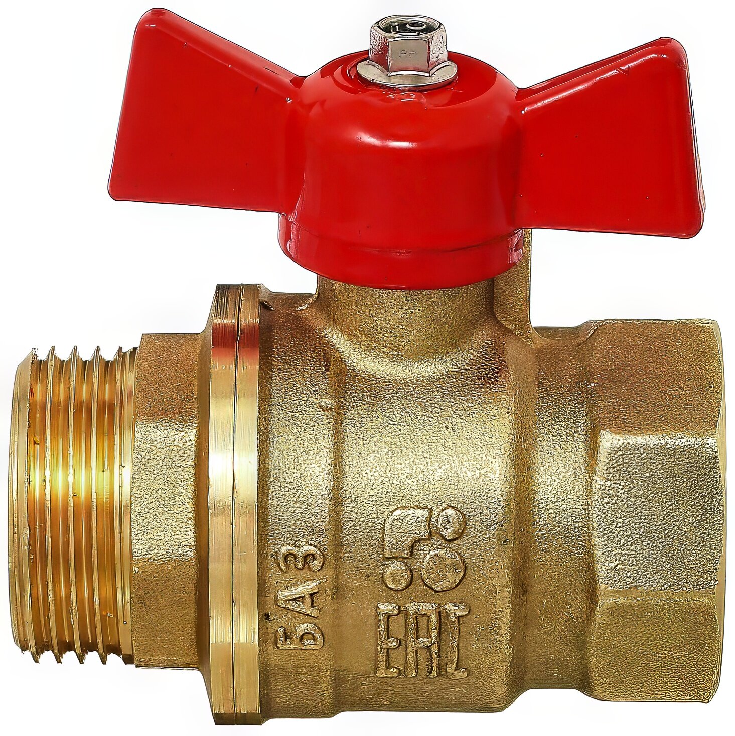 Кран шаровой прямой БАЗ DN15 PN40 1/2" латунь ручка бабочка