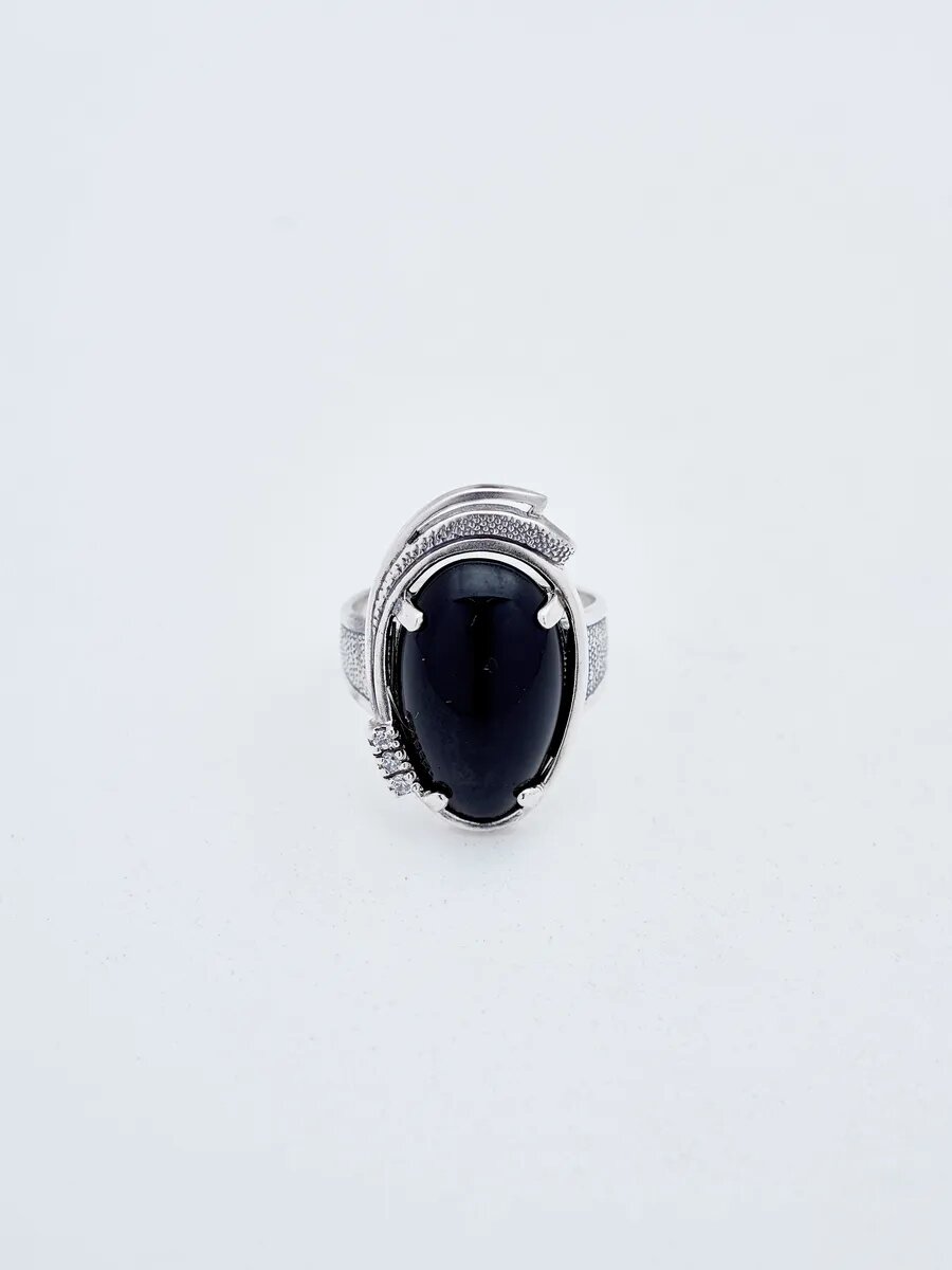 Кольцо БРЮС, серебро, 925 проба, обсидиан, фианит