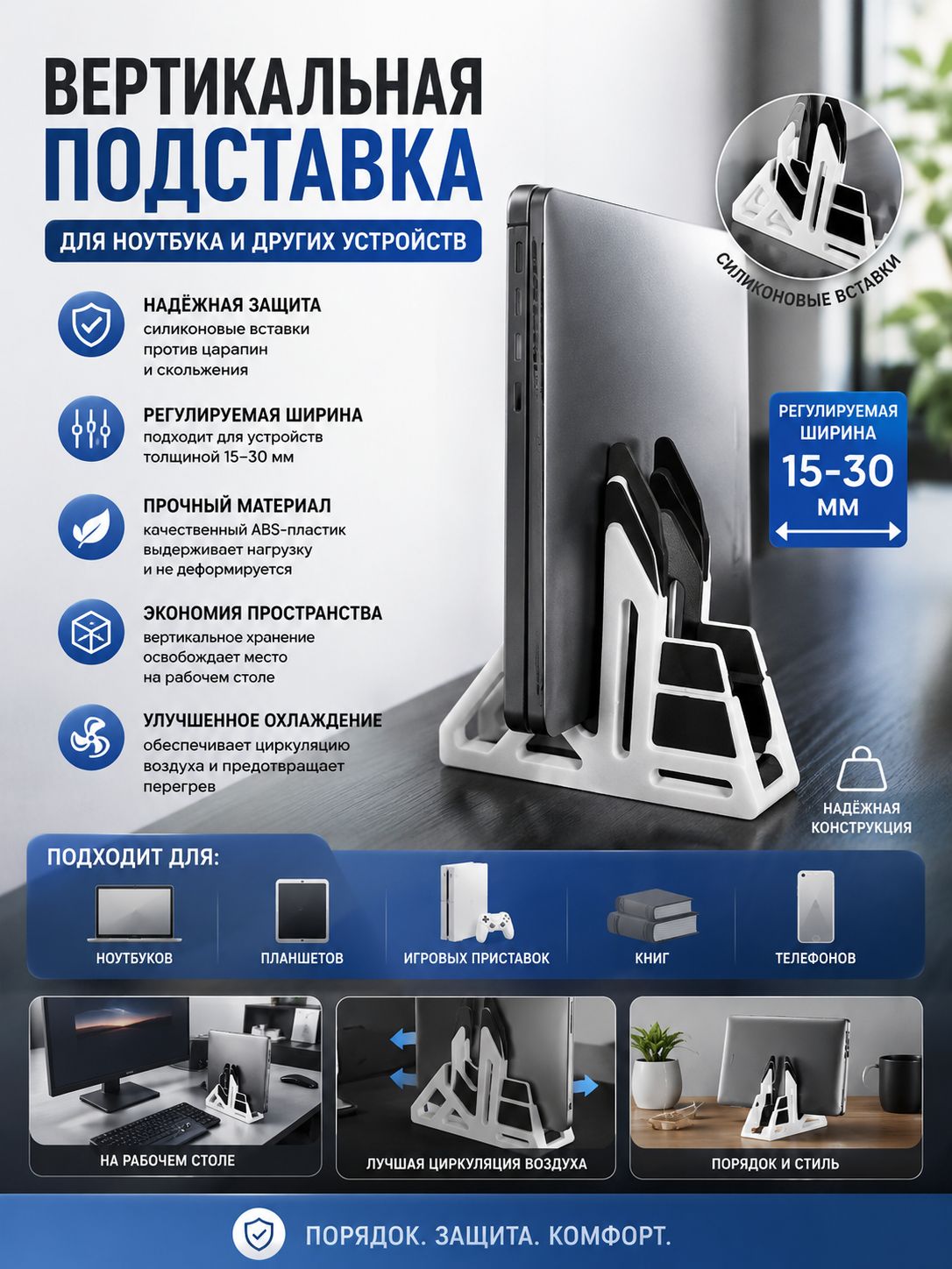 Вертикальная стойка-держатель для игрового ноутбука: компактное вертикальное хранение.