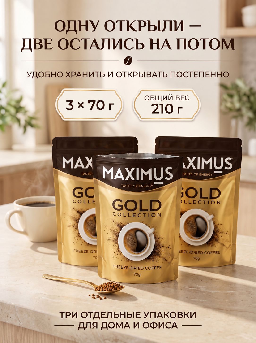 Набор растворимого кофе Gold Maximus 3 шт по 70 гр