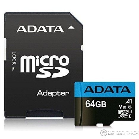 Карта памяти Micro SecureDigital 64Gb A-DATA AUSDX64GUICL10A1-RA1