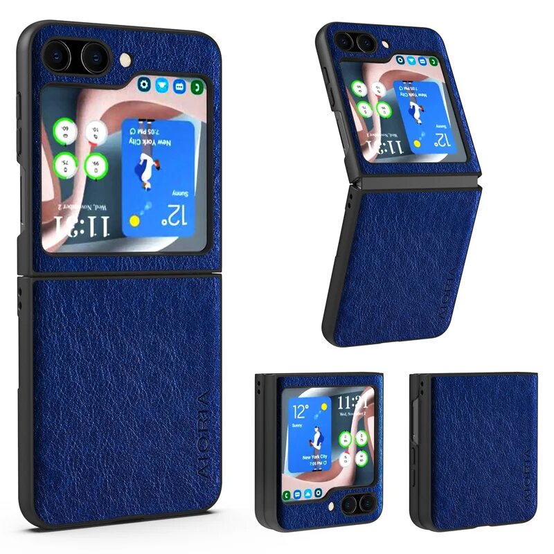 Роскошный кожаный чехол для Samsung Galaxy Z Flip5, деловой однотонный мягкий и Твердый Синий, Blue