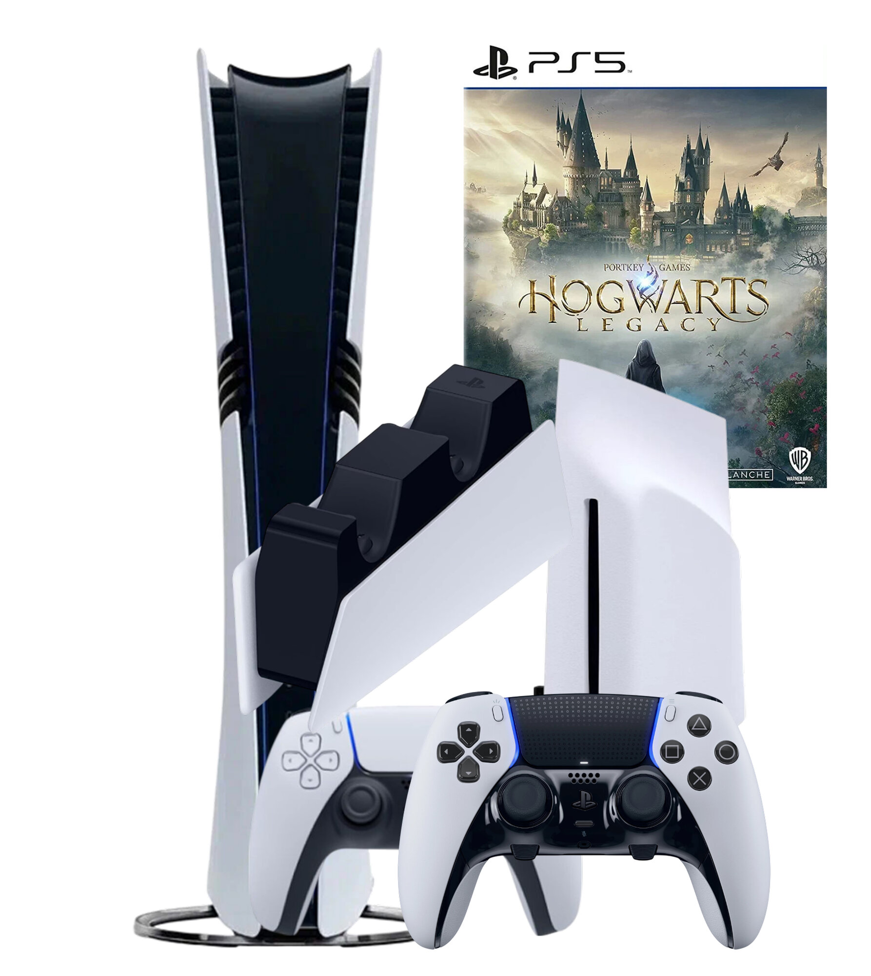 Игровая приставка PlayStation 5 Pro + 2й геймпад Edge White белый + игра Hogwarts Legacy + станция зарядки + дисковод