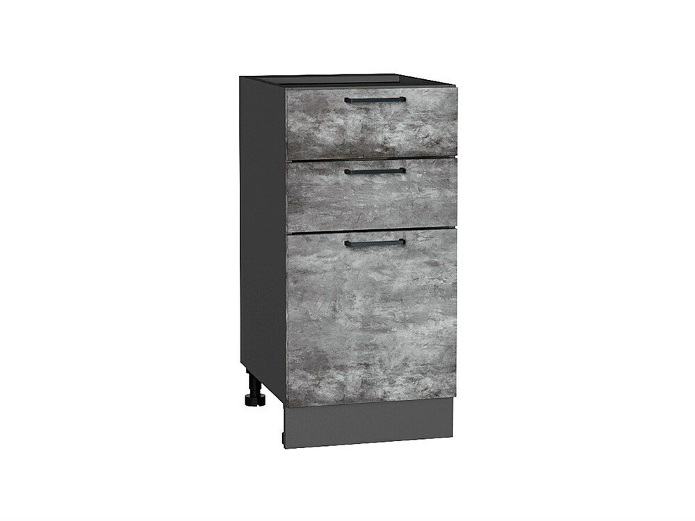 VVT Шкаф нижний с 3-мя ящиками Флэт Graphite, Temple Stone 2S, 400 В*Ш*Г 816*400*478, фасад ЛДСП Temple Stone 2S, корпус Graphite Temple Stone 2S