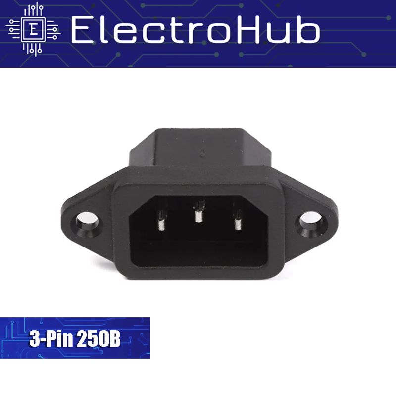 Разъем питания компьютерный IEC 320 C14 (3-Pin 250В, 10А) GSMIN RTS-03, на корпус (вилка) (Черный)