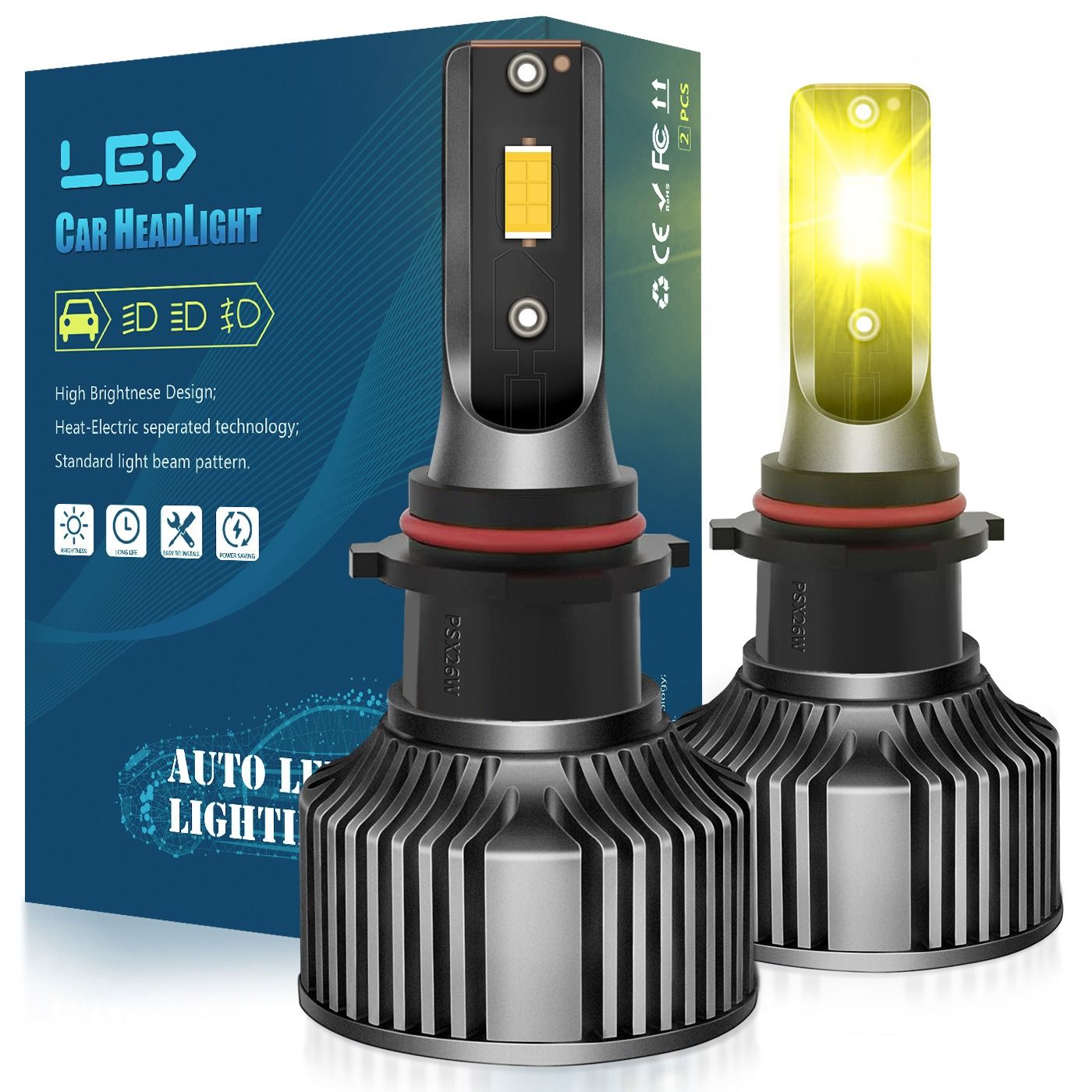 12V 50W 3000K, светодиодные лампы для передних фар, подходят для H1 H11 H10 H8 H9 H16 HB4 HB3 H3 H27 H7 9005 9006 880 881 5202