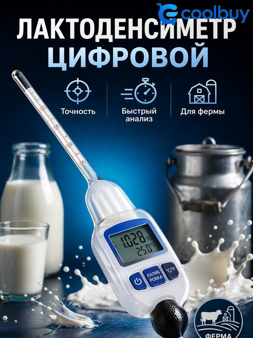 Цифровой измеритель плотности молока, применяемый для контроля жирности и сухого вещества в коровьем и козьем продукте, является качестве