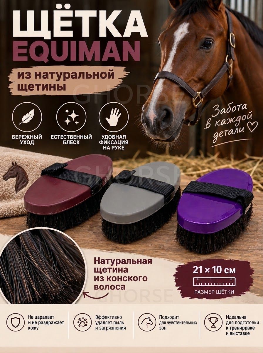 Щетка из натуральной щетины EQUIMAN, цвет серый
