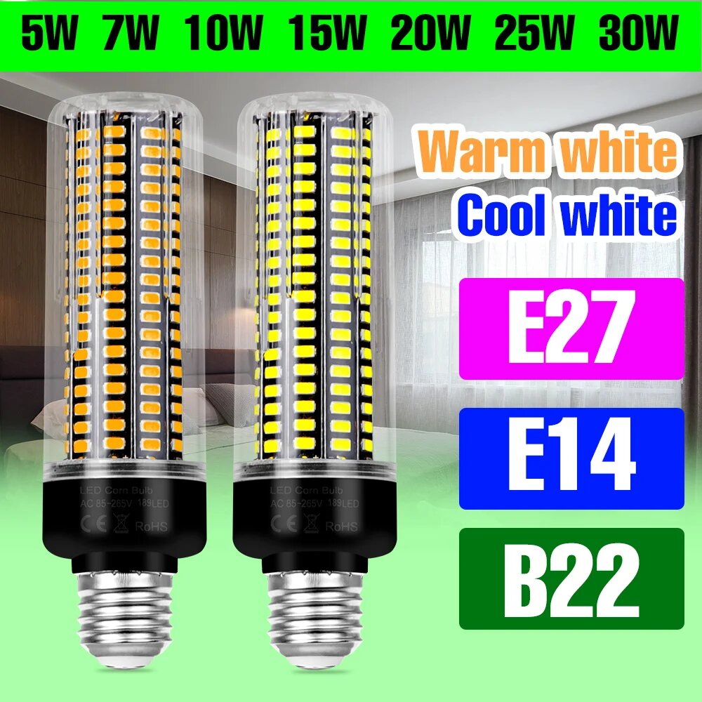 Светодиодная лампа-кукуруза 30 Вт для внутреннего освещения Warm White, 28leds 5W, B22