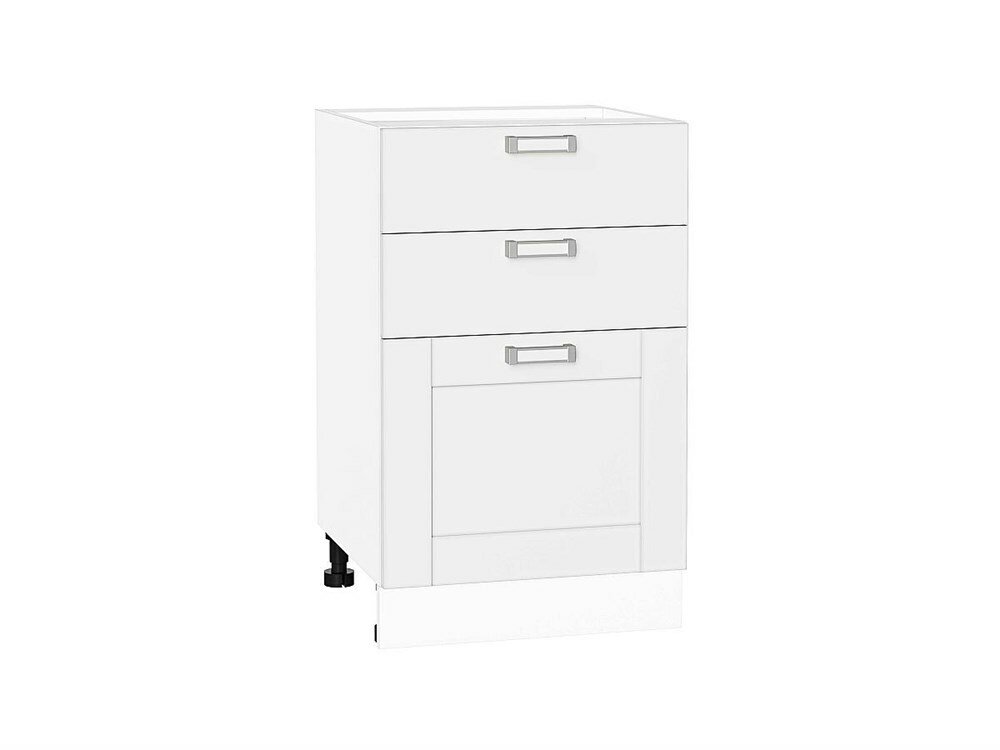 VVT Шкаф нижний с 3-мя ящиками Лофт Белый, White Silk, 500 В*Ш*Г 816*500*480, фасад МДФ White Silk, корпус Белый White Silk