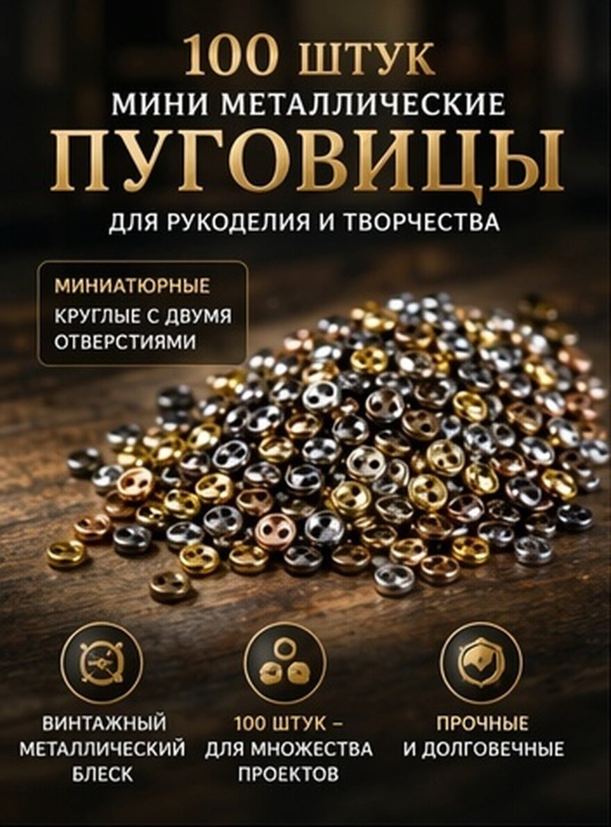 100 Штук Миниатюрные Кнопки Для Одежды Куклы Металлические Ретро Кнопки Размер 0.40X0.40X0.10Cm