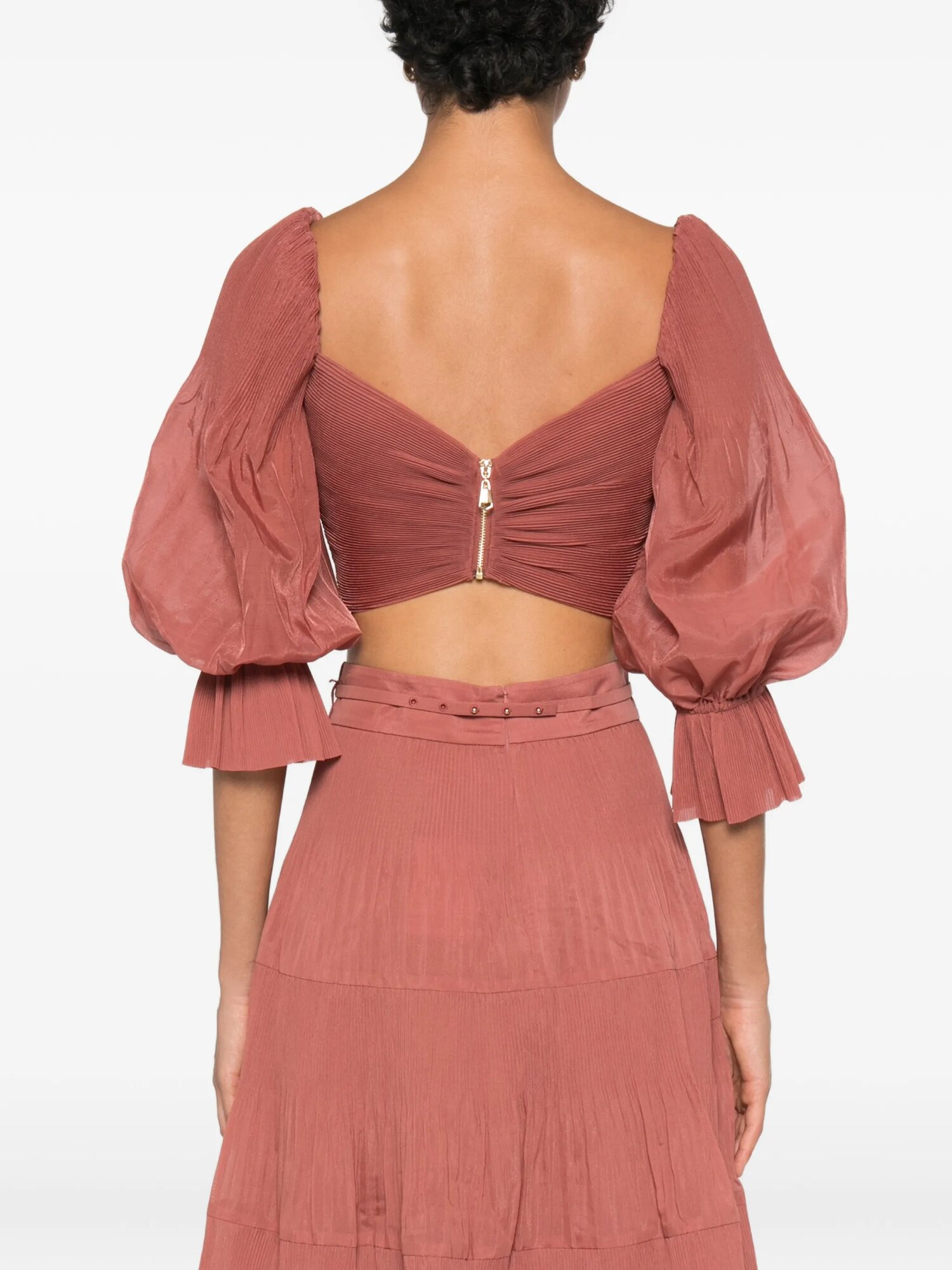 Топ ZIMMERMANN Pleated puff-sleeve top, размер 40, красный — фото 1
