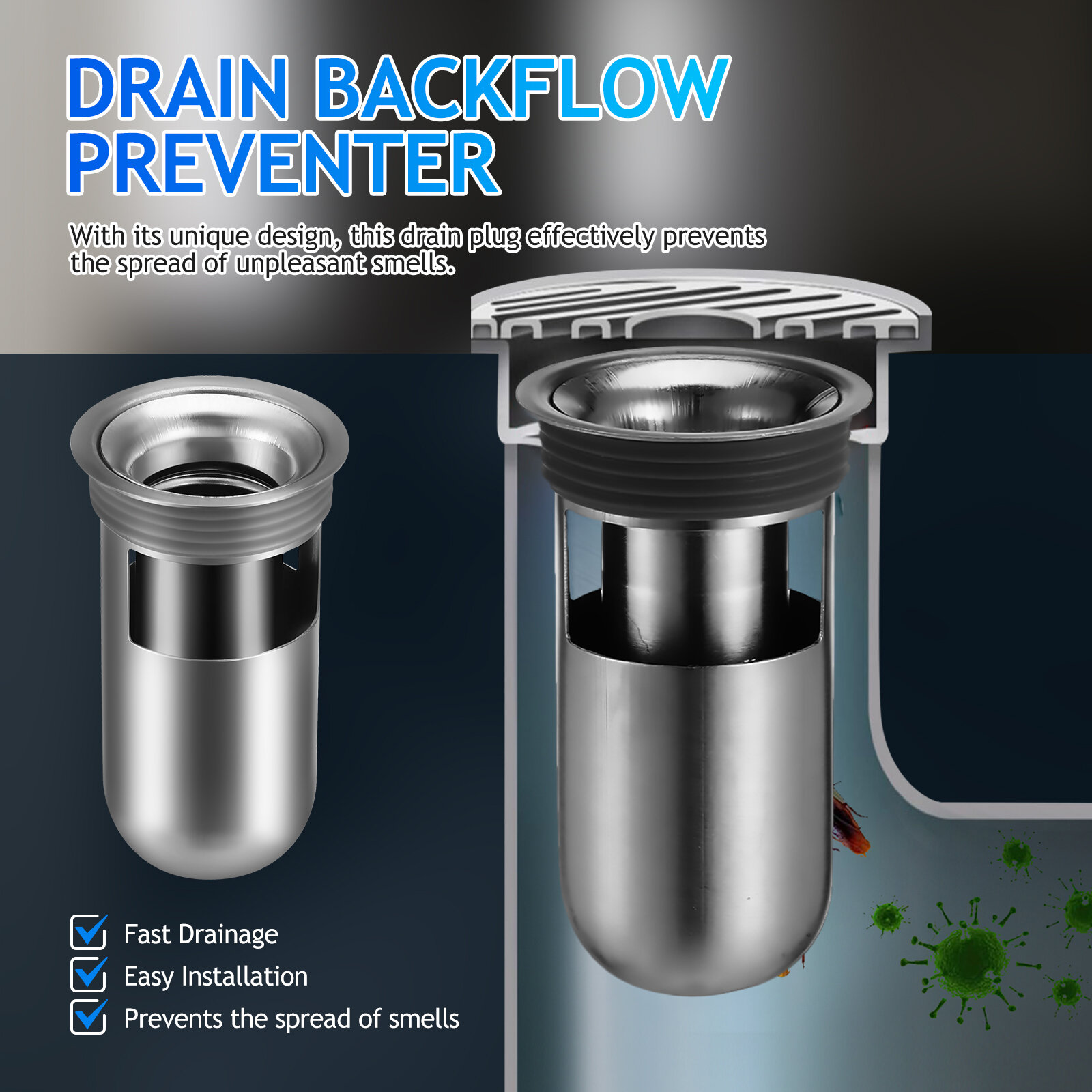 Сифон Для Душа Противообратный Клапан С двойным Выходом Быстрая Установка Серебристый 8 40X4 60X4 60CM