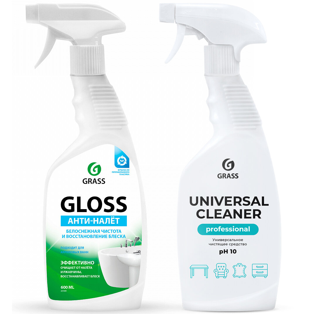 Средство для ванны Gloss 600мл + Универсальное чистящее средство Grass Universal Cleaner Professional 600мл / Комплект для уборки