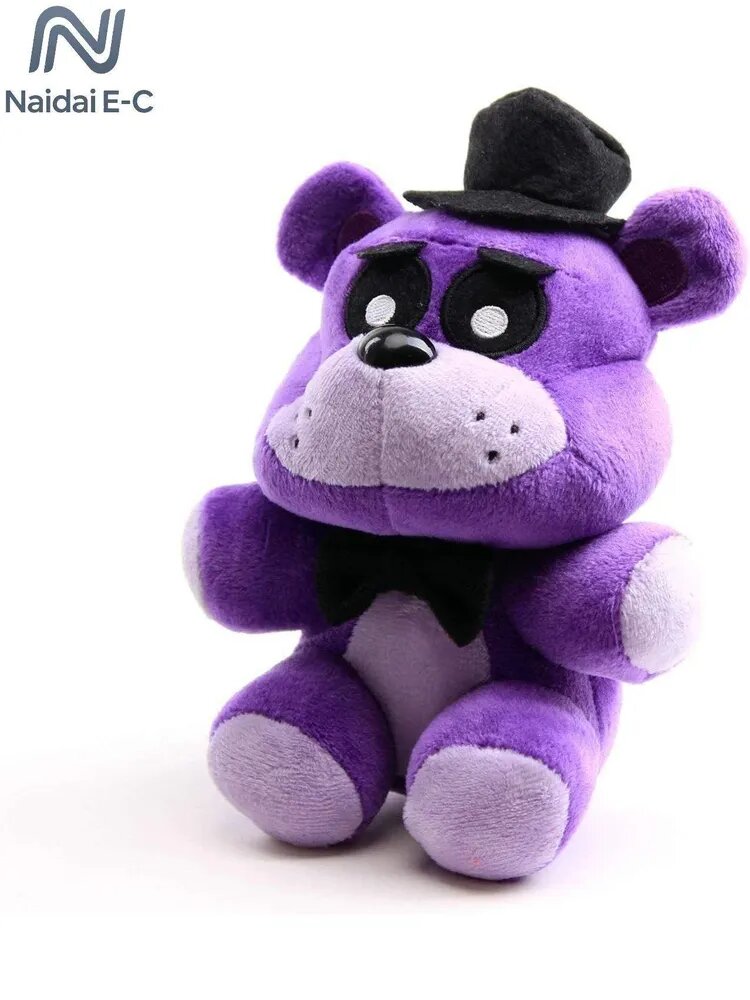 Мягкая плюшевая игрушка Медведь Фредди FNAF Freddy's, 15 см, фиолетовый, с цилиндром и бабочкой — фото 1