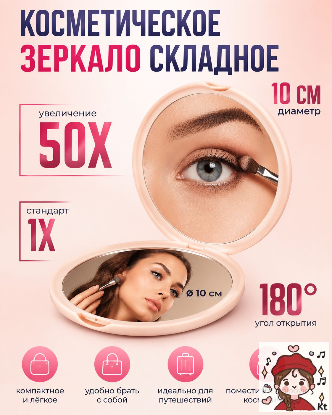 Зеркало интерьерное, 10 см х 10 см, 1 шт