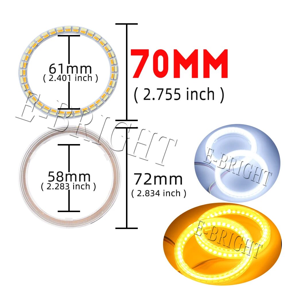 2шт LED кольца Angel Eyes 70mm White-Amber