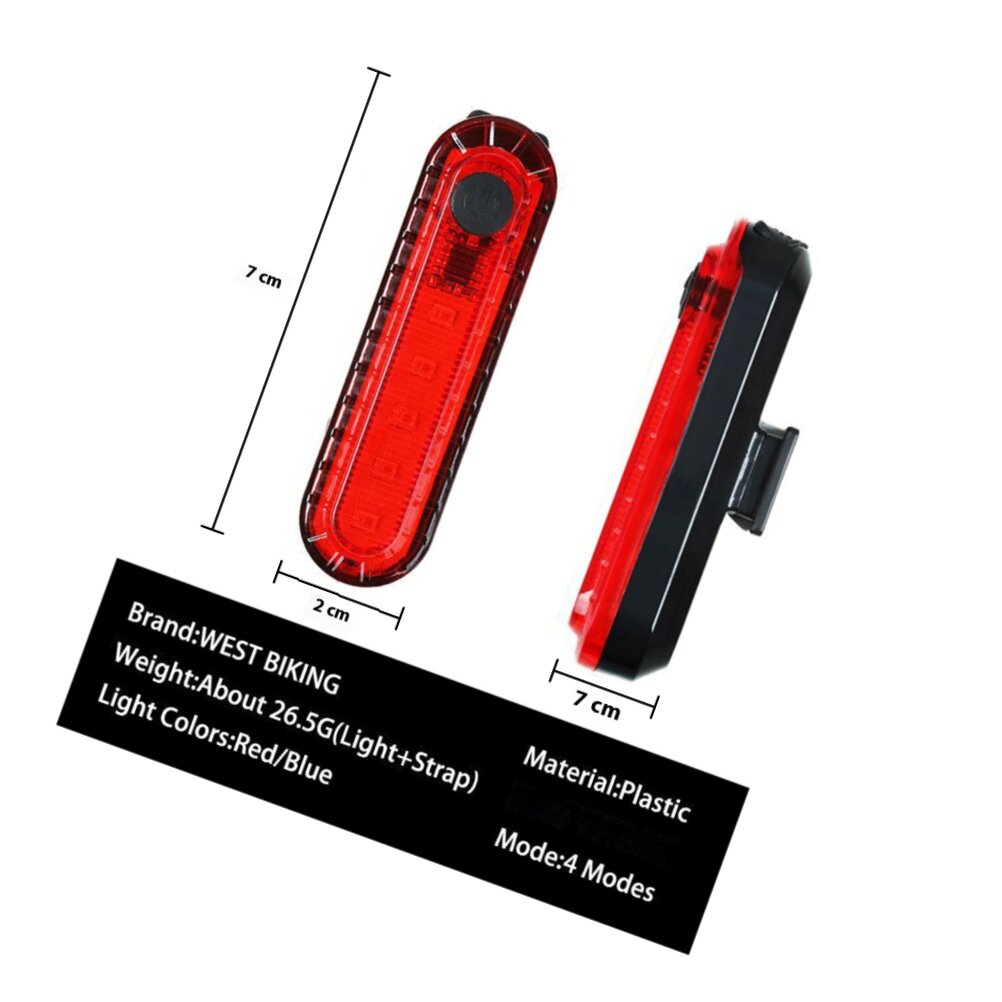 Фонарь Хвостовик USB Заряжаемый Супер Яркий LED Фонарь Для Велосипеда С Подсветкой 1 Шт红色