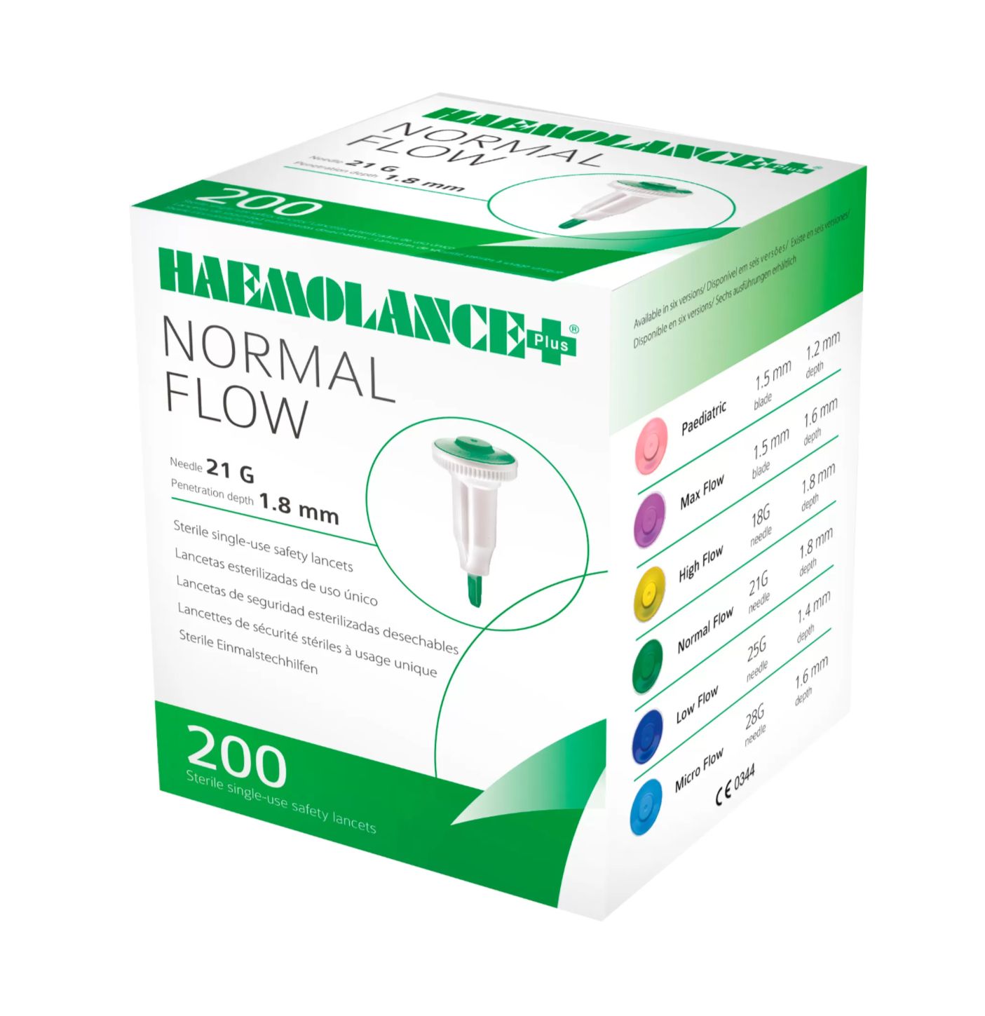 Ланцет Heamolance Plus Normal Flow, глубина прокола 1,8 мм, игла 21G, зеленый. уп по 200 шт.