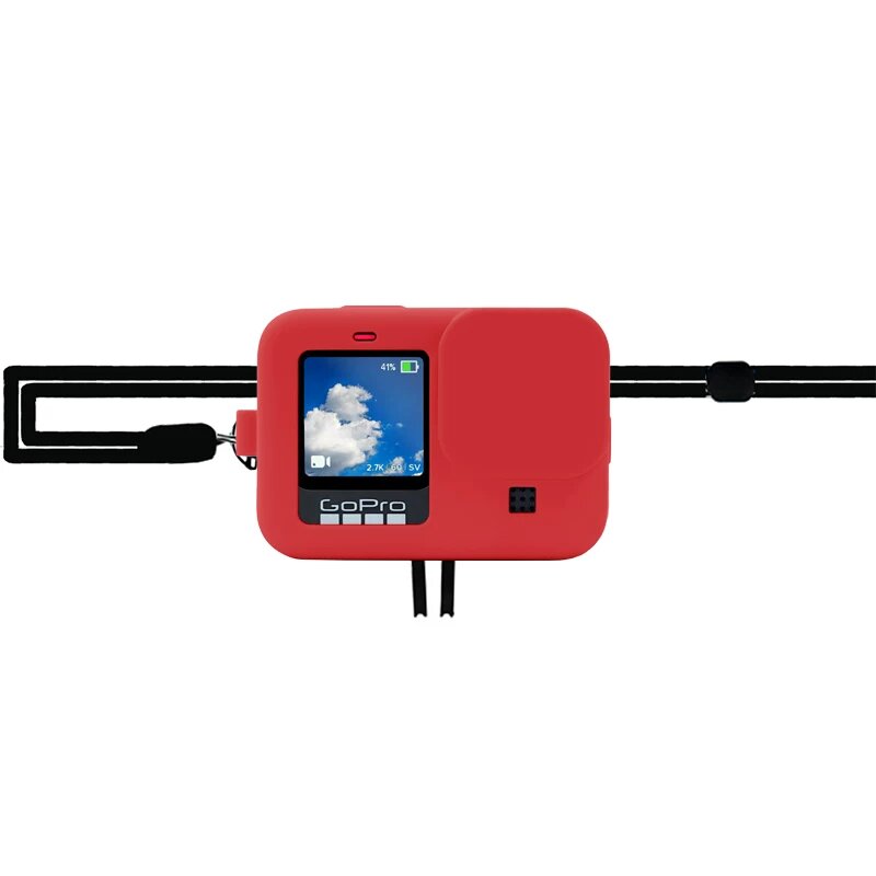 Силиконовый чехол для GoPro Hero 13/12/11/10/9 с защитной крышкой объектива и шнурком, красный