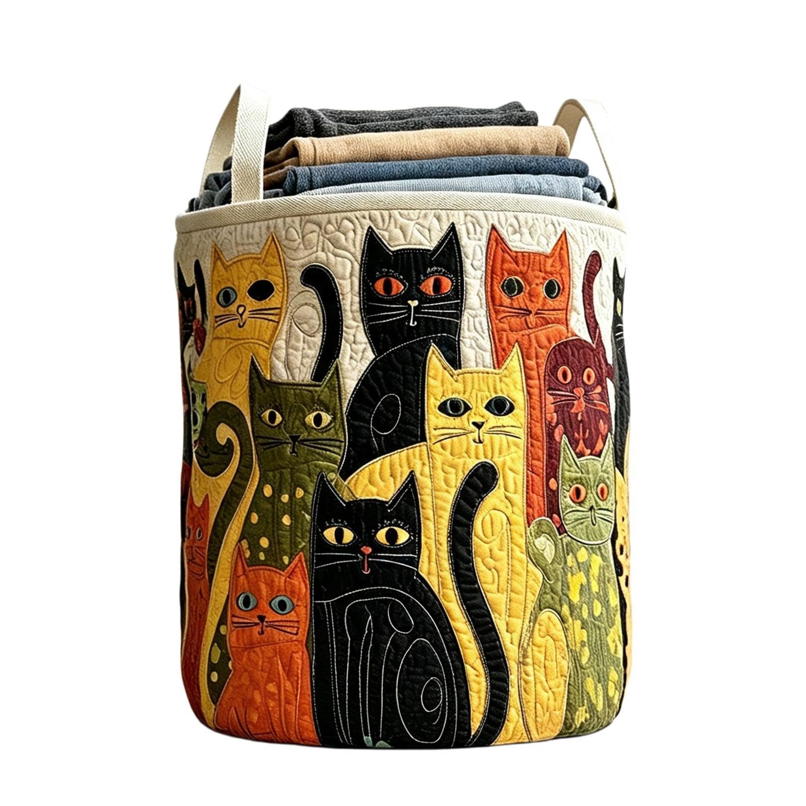 Стеганая корзина для белья, складная корзина-органайзер Cat Design с ручками