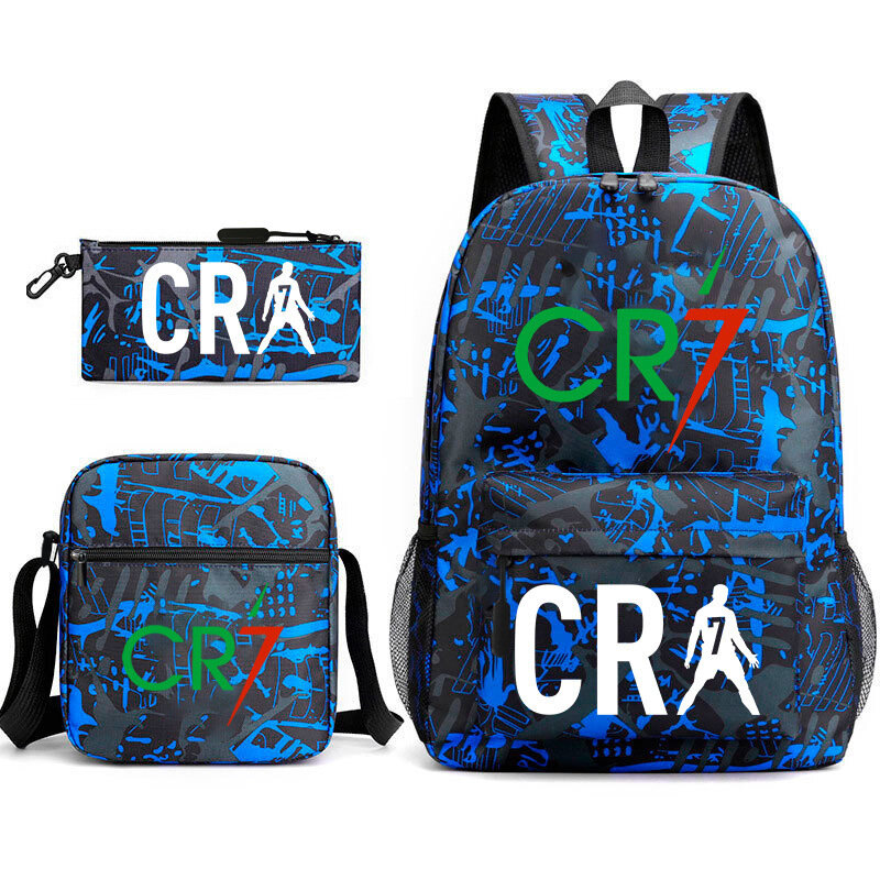 Футбольный набор 3 в 1: рюкзак, сумка, пенал с принтом Cristiano Ronaldo , 43×29×15 см, 660 г, водоотталкивающий, для школьников