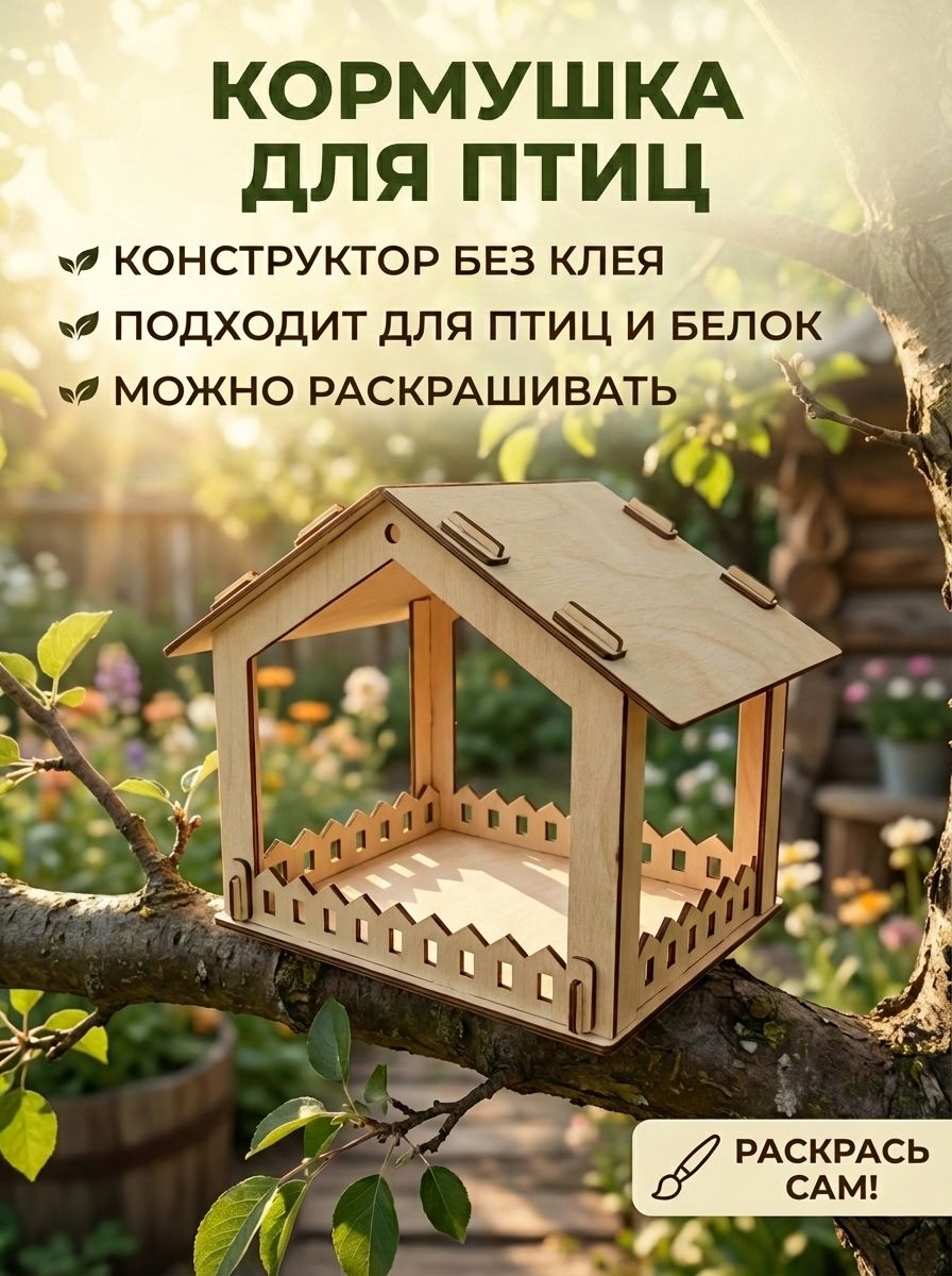 Кормушка для птиц и белок деревянная уличная Собери сам