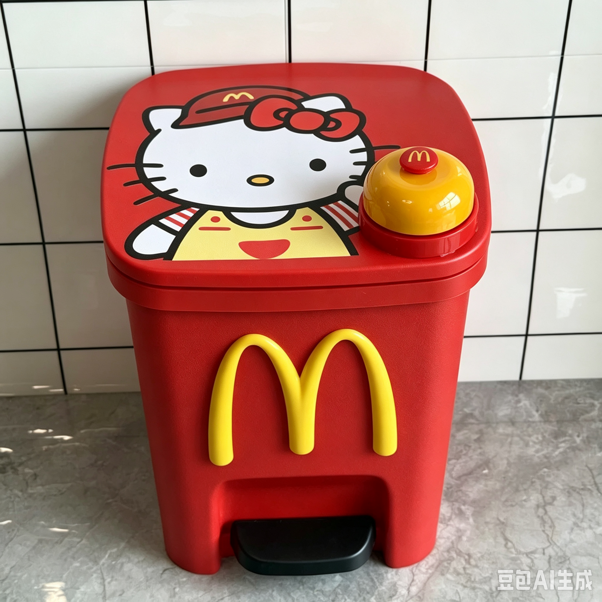 Мусорное ведро с педалью, Hello Kitty, Макдональдс, 12 л, полипропилен, красное, 1 шт