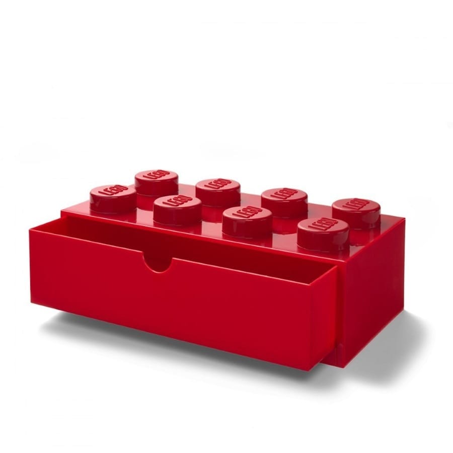 Подставка канцелярская LEGO Brick 8, контейнер кубик с ящиками для детей, красный
