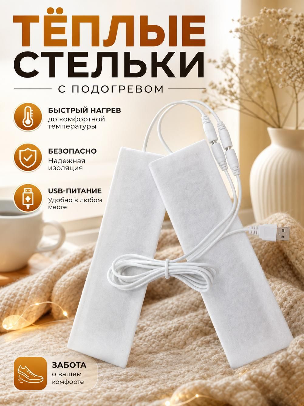 USB электрические стельки с подогревом