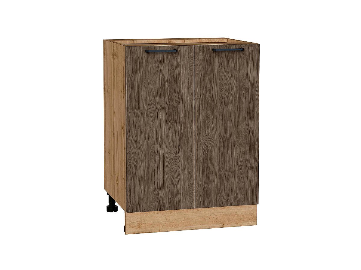 Шкаф нижний с 2-мя дверцами Флэт, цвет фасада Brown Casella Oak 2S, цвет каркаса Дуб Вотан, 816*600*478 (В*Ш*Г) мм