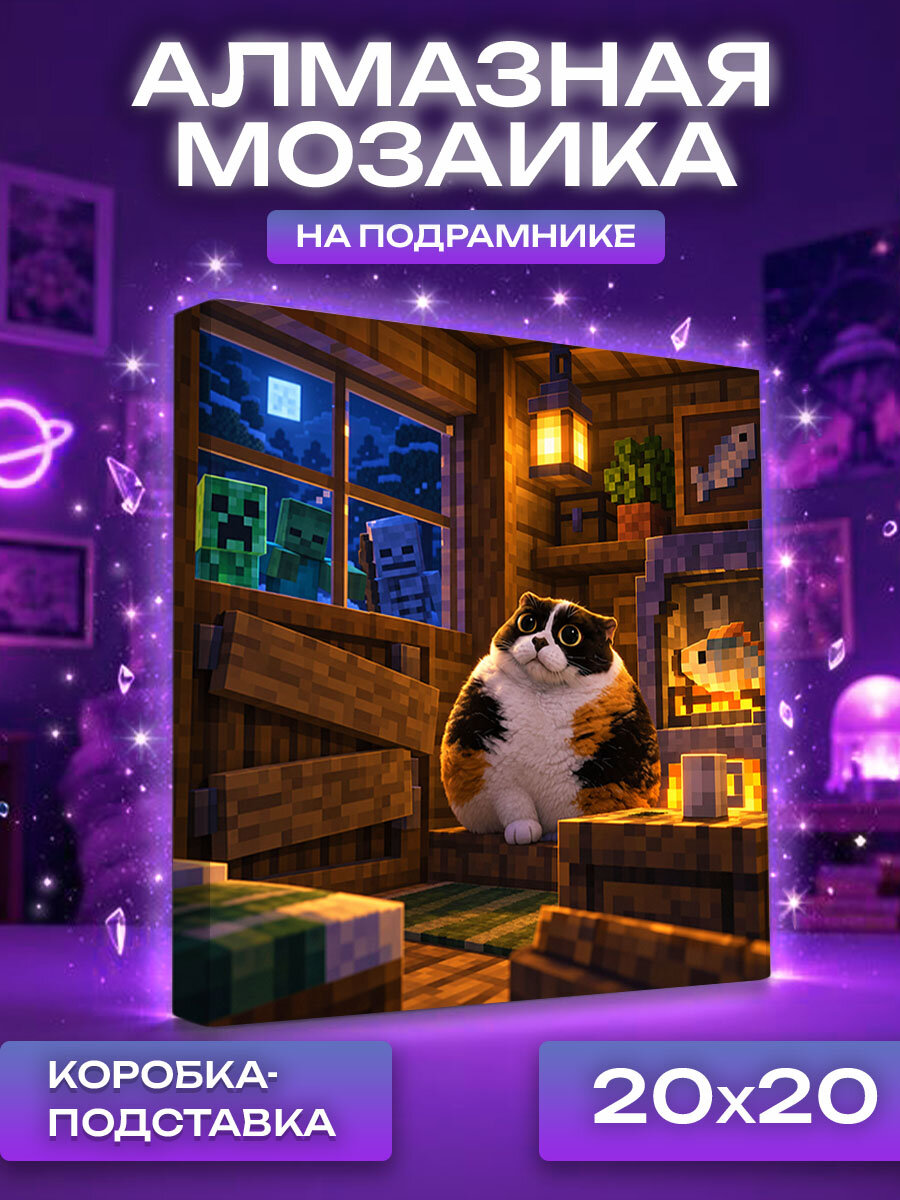 Алмазная мозаика Котость забаррикадировался от монстров