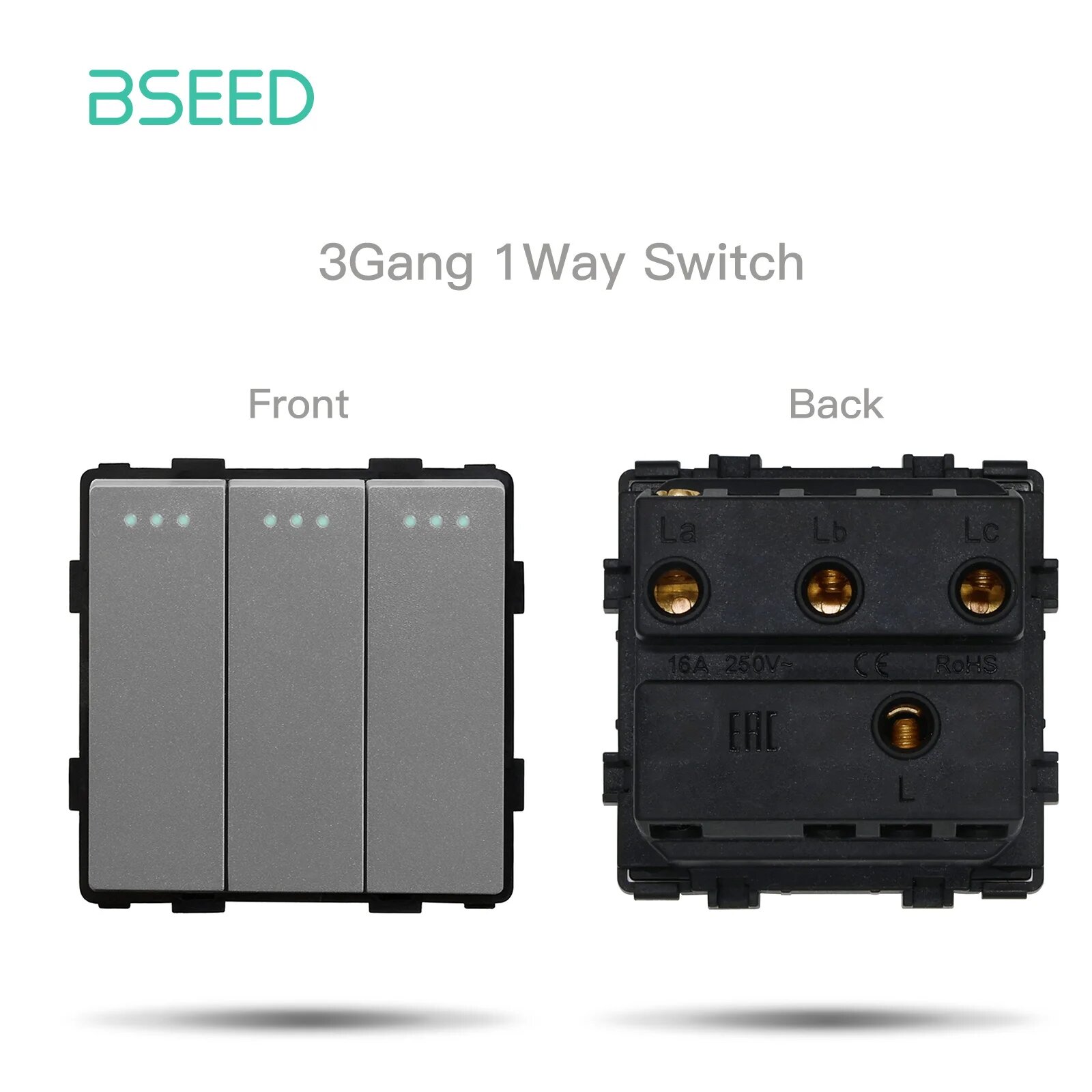 Бсеед 3Gang 1Way Switch, черный