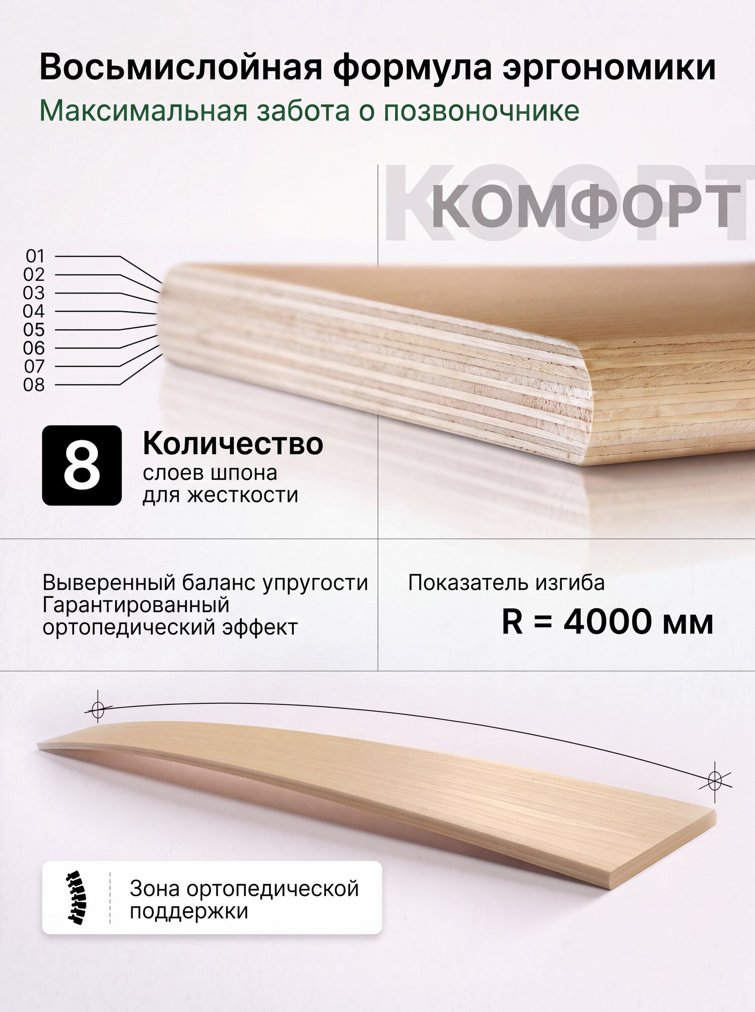 Ламель для кровати. Размер: 1500-83-8 мм (Комплект 3 штуки)
