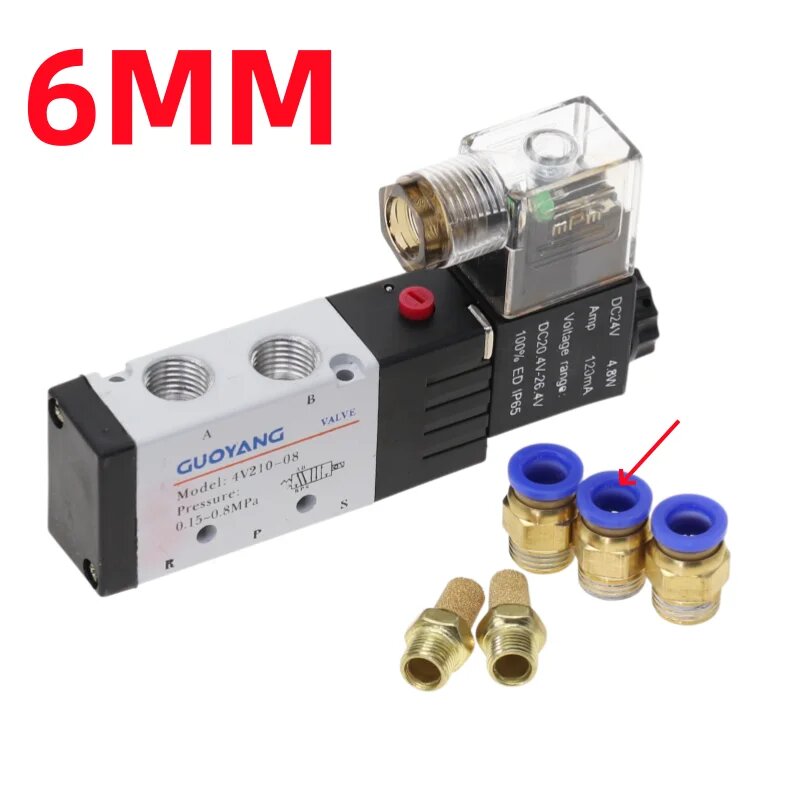 Электромагнитный пневматический клапан 5/2 12В 24В 220В 4-12мм DC12, PC 6mm Fittings