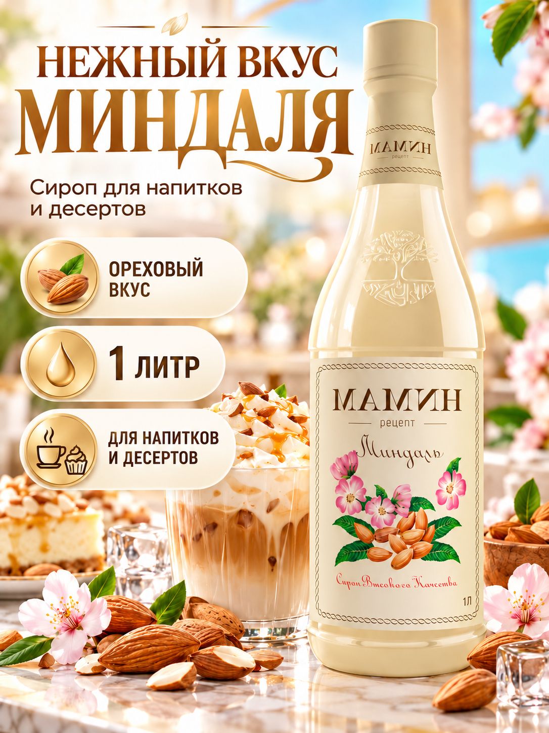 Сироп Мамин рецепт Миндаль, 1 л, ПЭТ