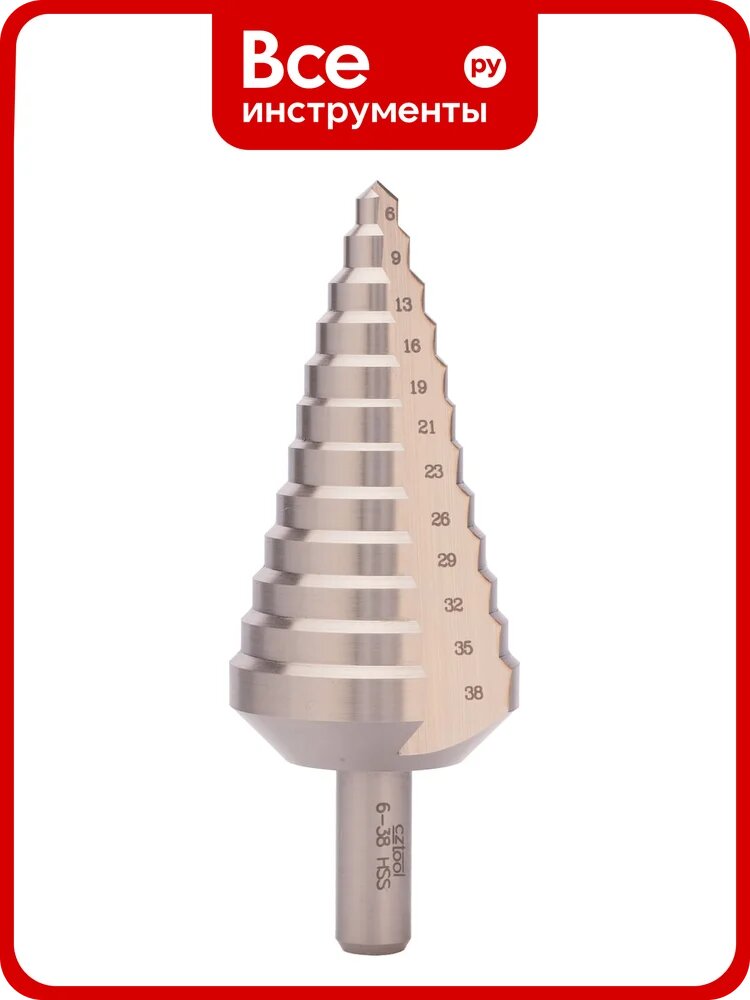 Ступенчатое сверло 6-38 мм, HSS, хв. 10 мм Bucovice Tools 641030