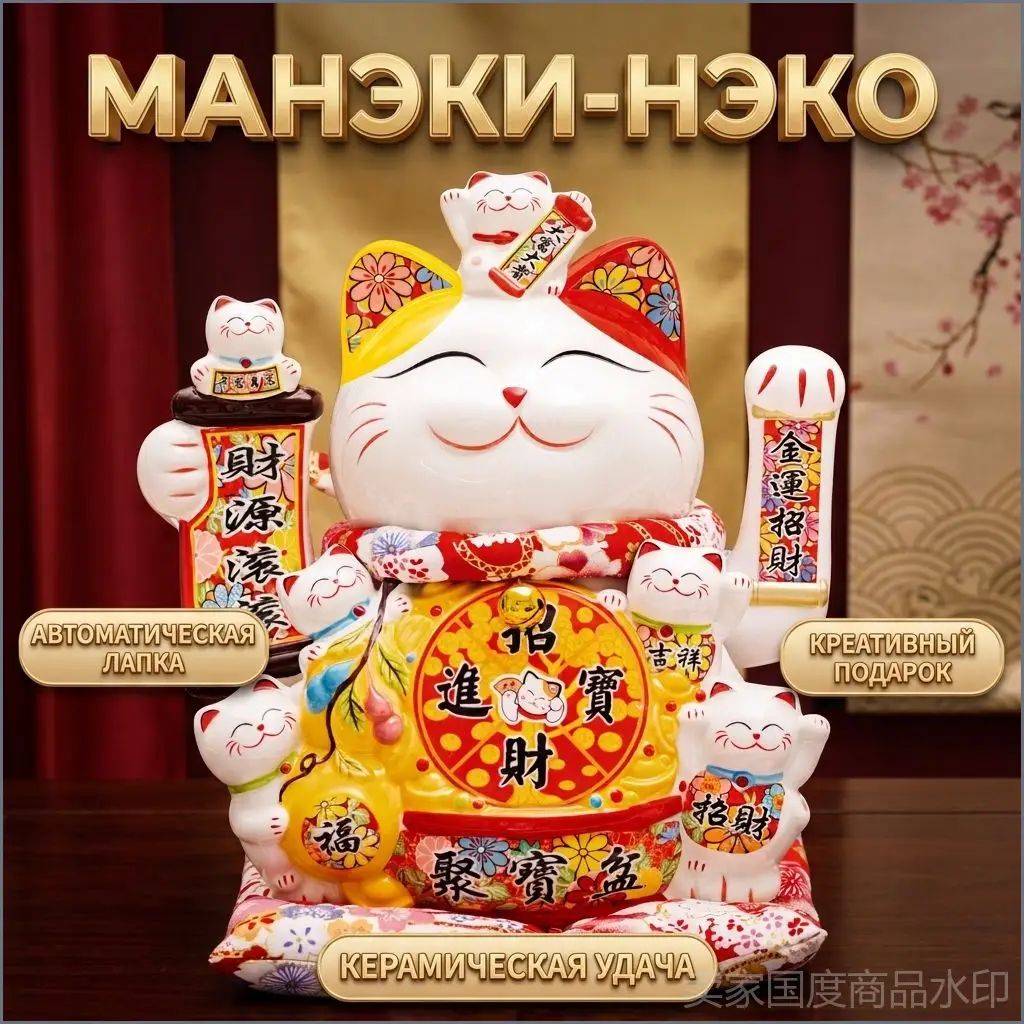 Маятник "Манеки Нэко", кот машущий лапой. 29 см. керамика