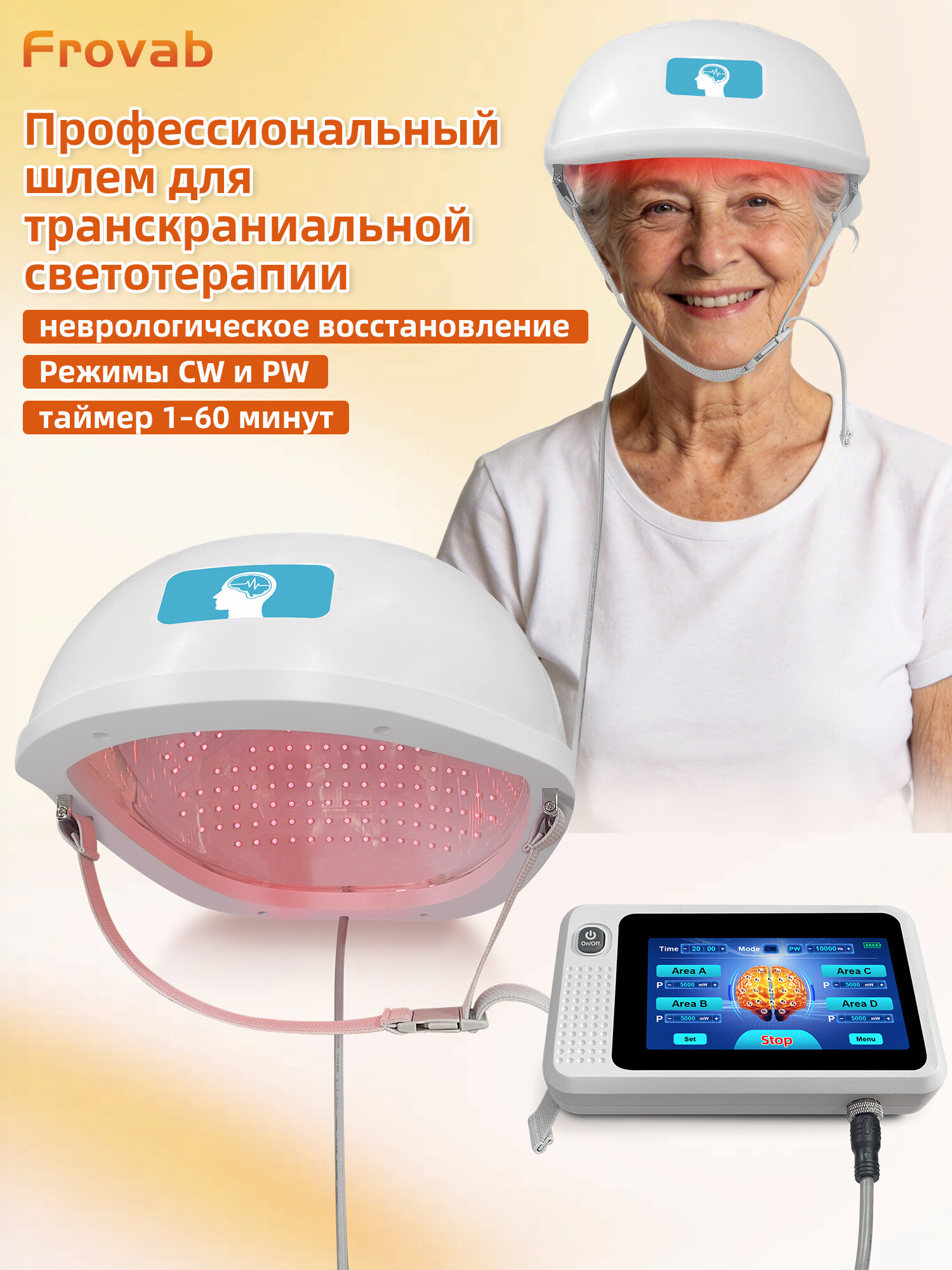 Frovab Светотерапевтический шлем 810нм 448 диодов, транскраниальная терапия, для Паркинсона, Альцгеймера и инсульта