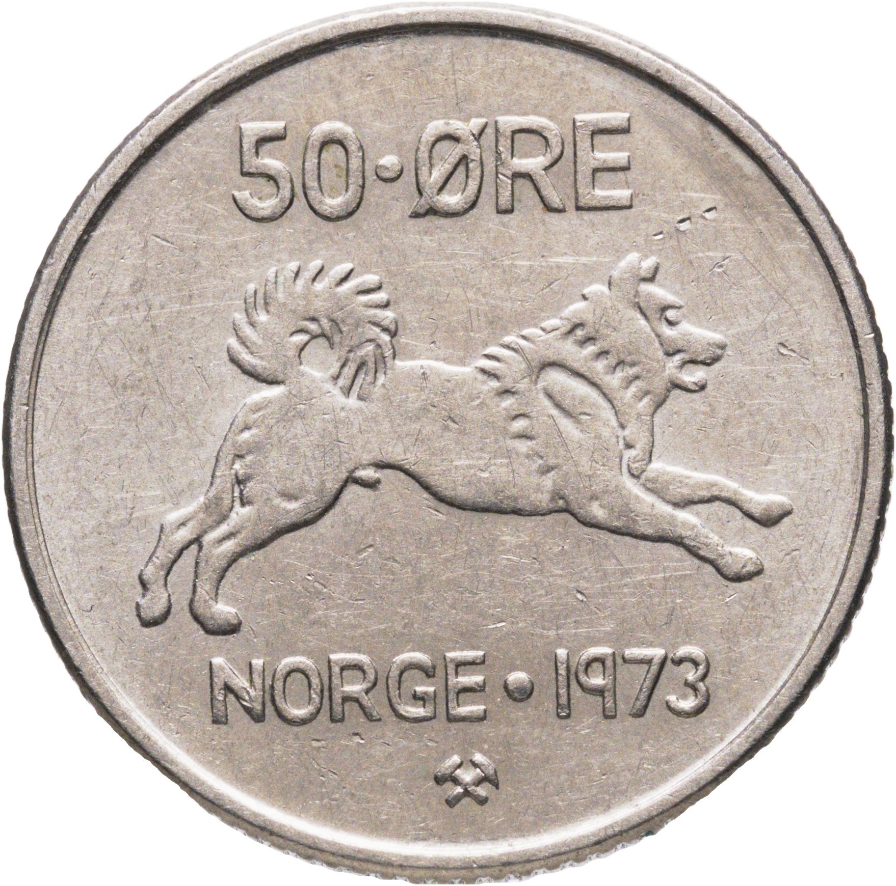Норвегия 50 эре ore 1973, Мельхиор медь-никель, в сохранности XF